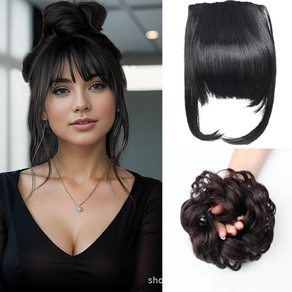 Front Bangs + Hair Bun (Pack of 2) - Fringe Hair Bangs for Forehead ...
